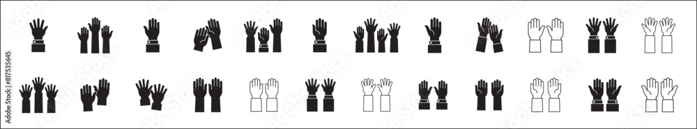 Raise hand symbols. Raised hands icon. Hand sign. Symbol or logo of ...