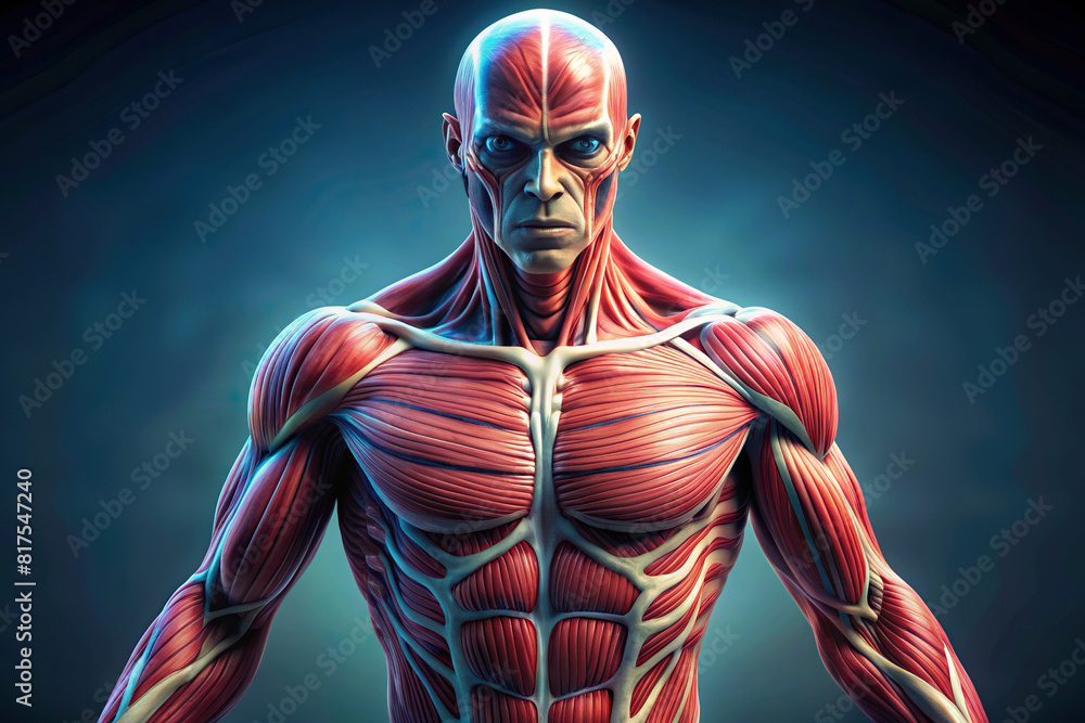 Macro shot of human muscular system showing muscle fibers and ...