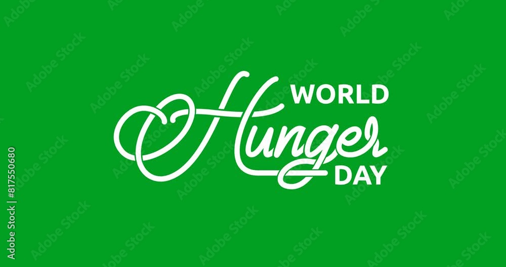 World Hunger Day text animation on the green screen alpha channel ...