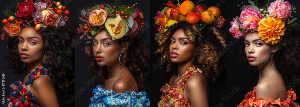 beautiful women with different hair and skin colors, each wearing an ...