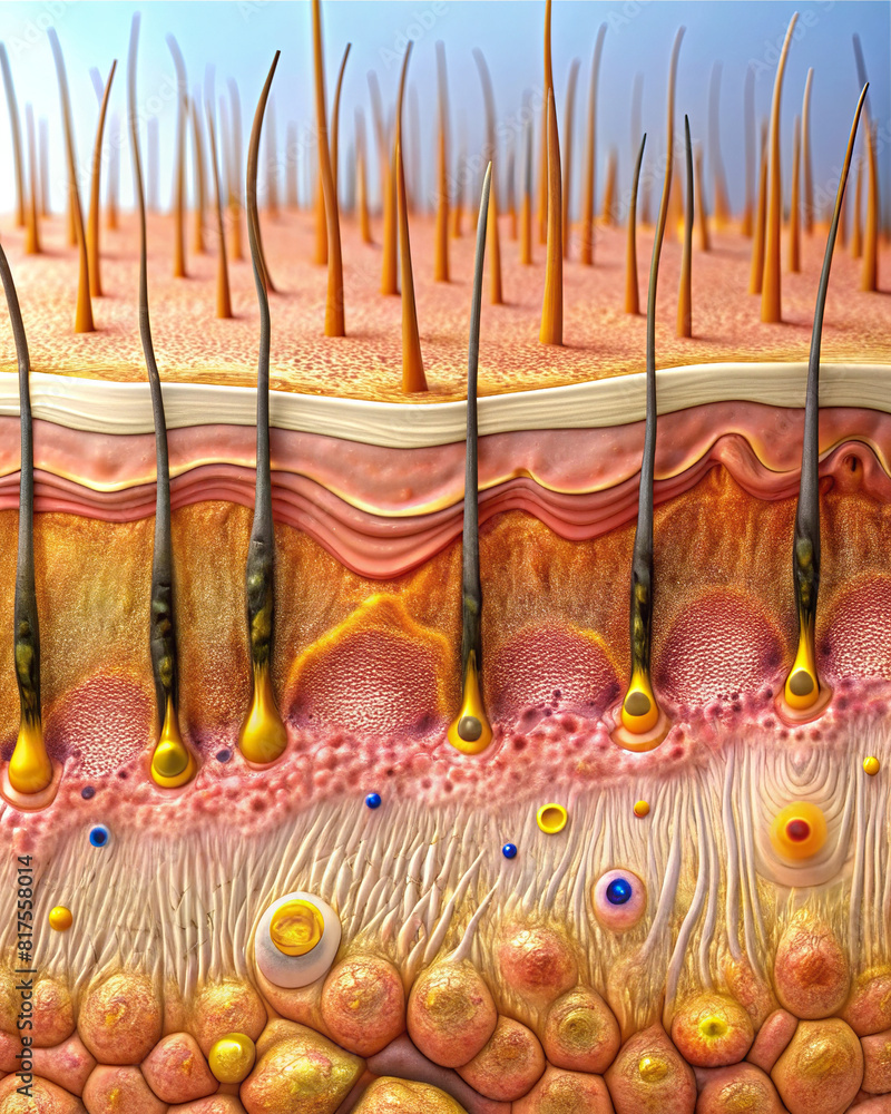 High-resolution image of human skin showcasing pores and hair follicles ...