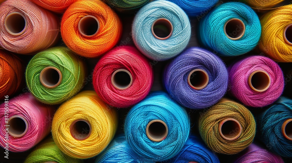 Artistic composition of tailor threads, showcasing a spectrum of colors ...