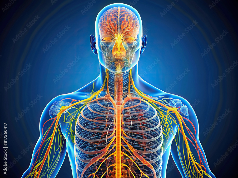 High-resolution image of human nervous system showcasing brain, spinal ...