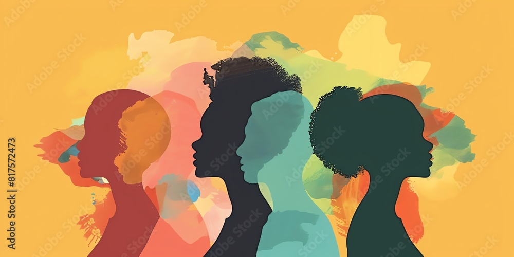 The image is a drawing of five people of different races and ...