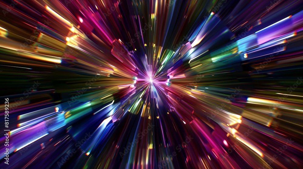 An abstract rendering of light diffraction, featuring a kaleidoscope of ...