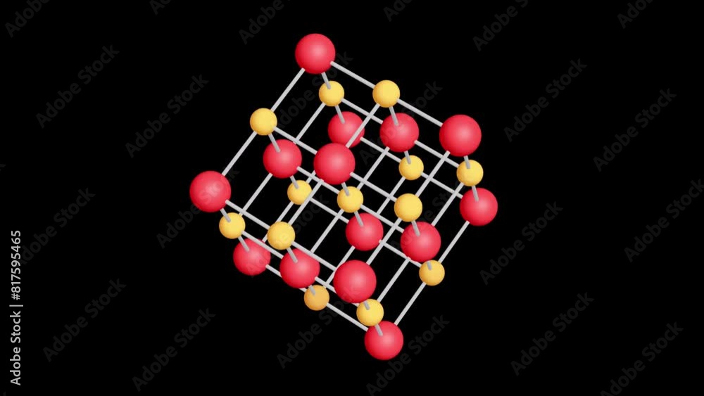 Crystal lattice molecule grid rotates. Sodium chloride rock salt. 4K ...