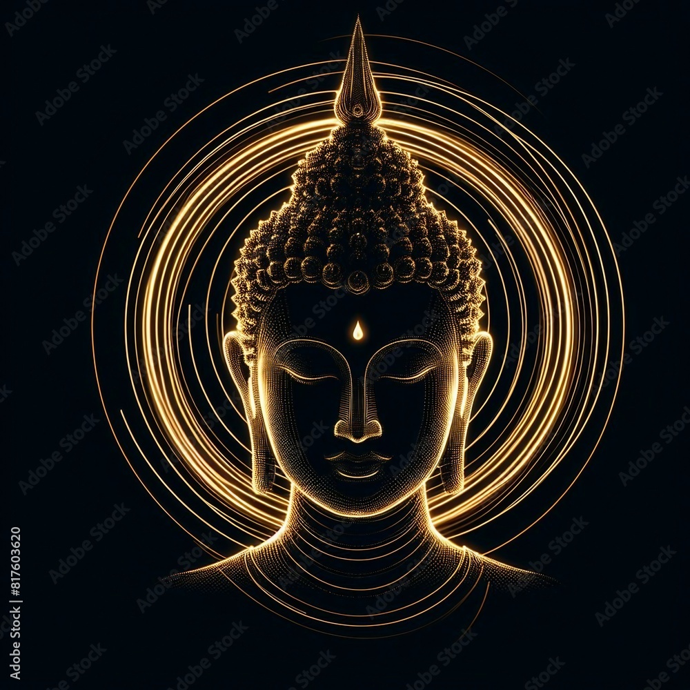 Buddha Statue Silhouette with Gold Light Lines Creating an Aura Around ...