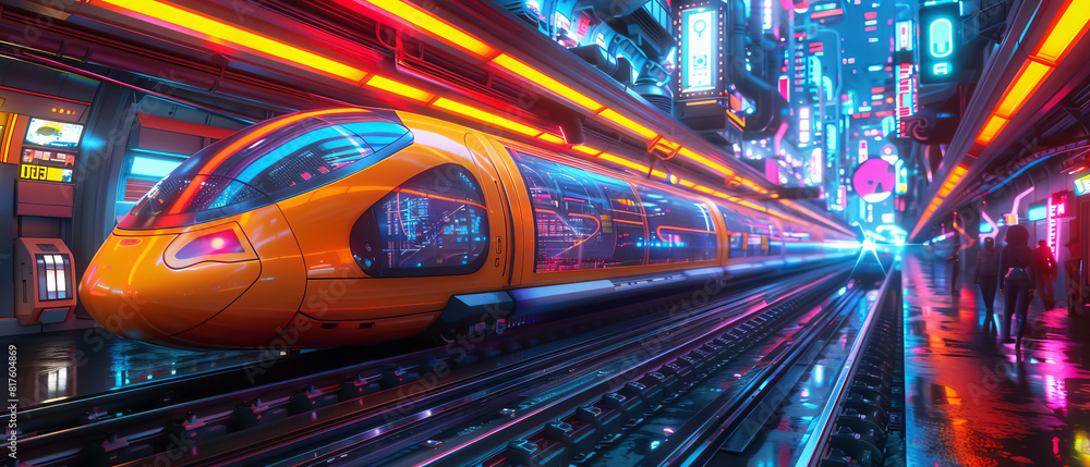 Hyperloop transporting teens through a gleaming futuristic city ...