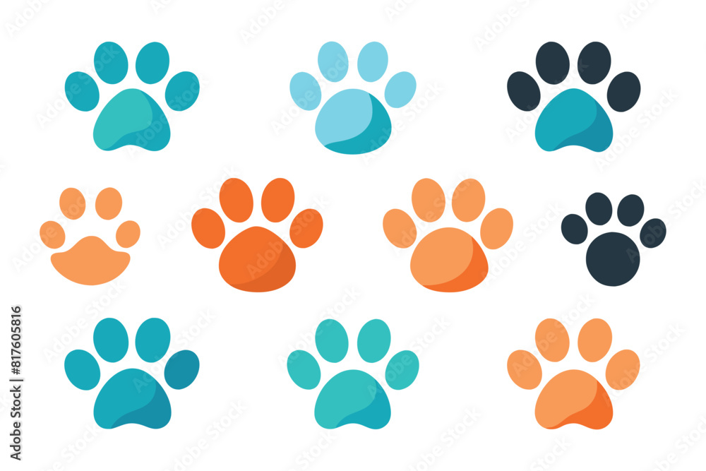Vetor de Set of Cat paw vector dog paw cat breed vector doodle illustration character Silhouette ...