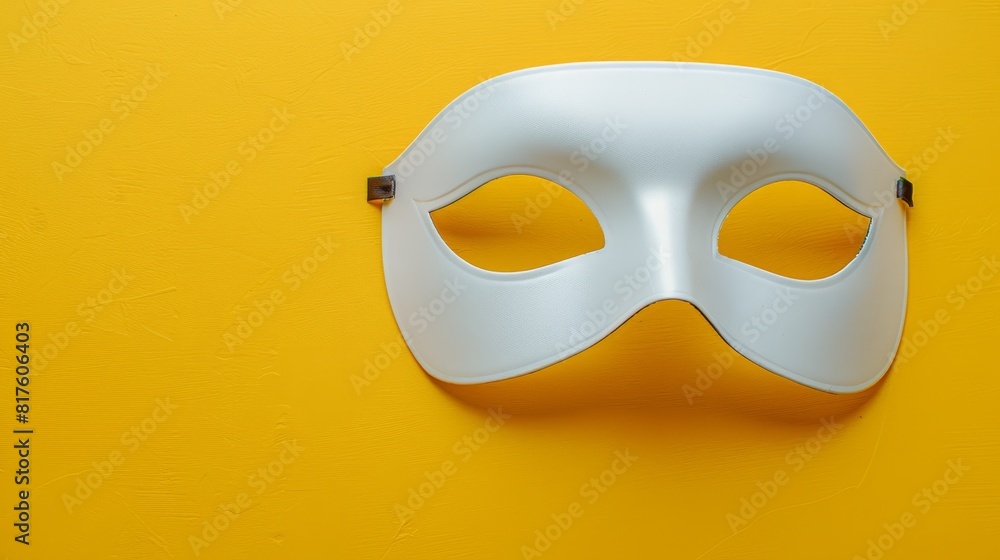 A white circular mask with a cut-out hole, positioned over a yellow ...
