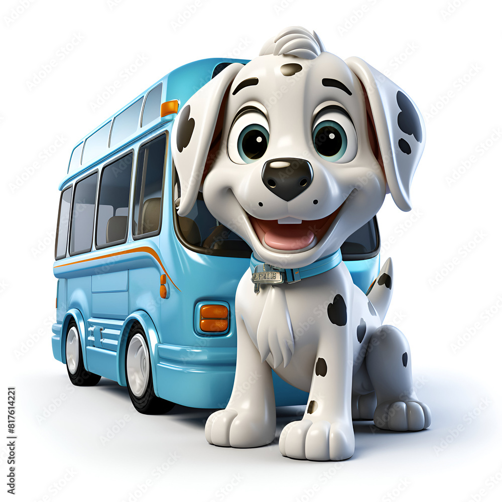 Cartoon dog with a bus on a white background. 3d rendering Stock ...