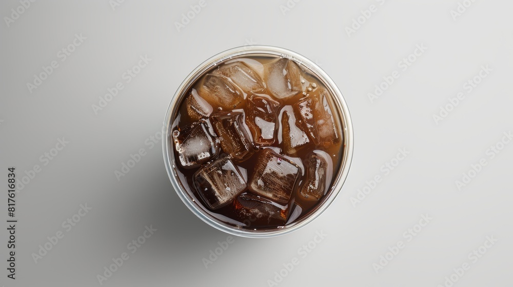 Top view of a transparent plastic cup mockup with iced coffee ...