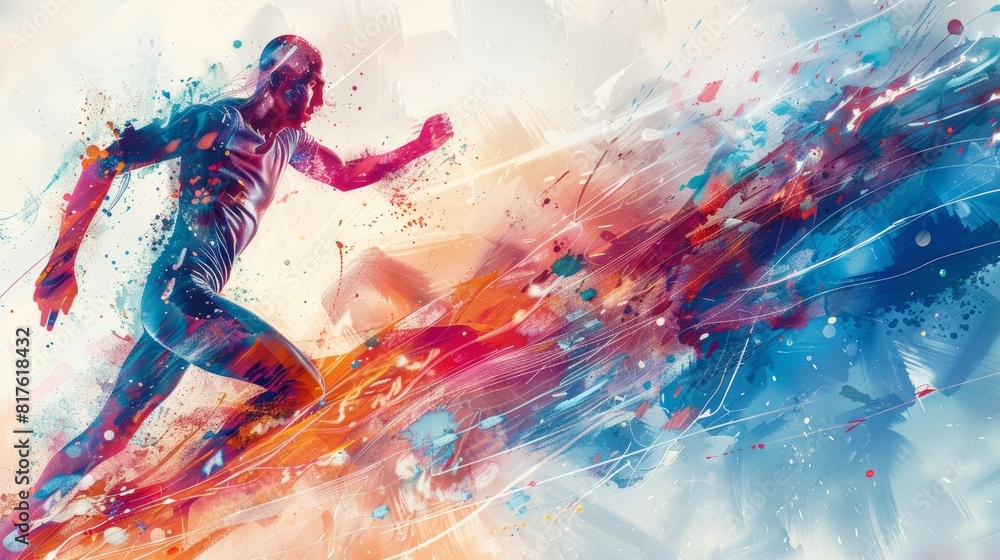 A runner is running in a race. The runner is wearing a blue uniform ...