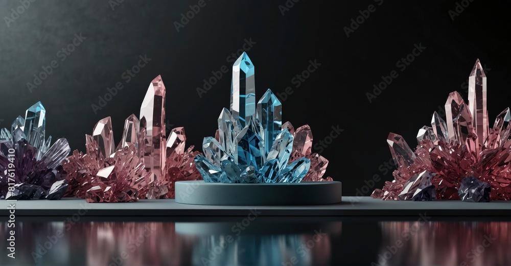 Crystal podium with abstract background for luxury product display ...
