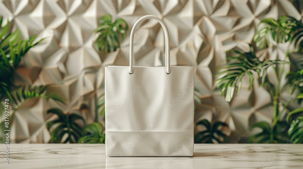 Package on white background, White paper bag with handles, placed on a ...
