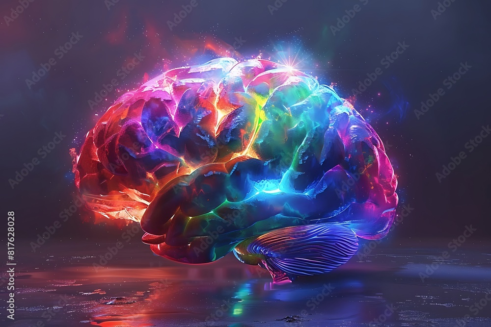 scifi artwork brain. rainbow glowing brain digital art. human brain ...