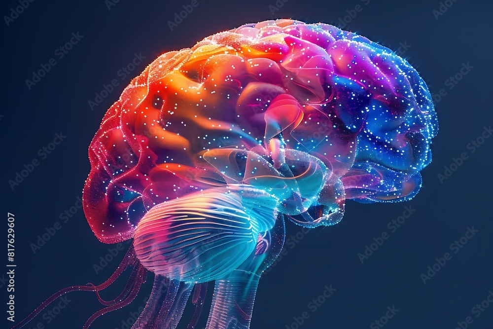 scifi artwork brain. rainbow glowing brain digital art. human brain ...