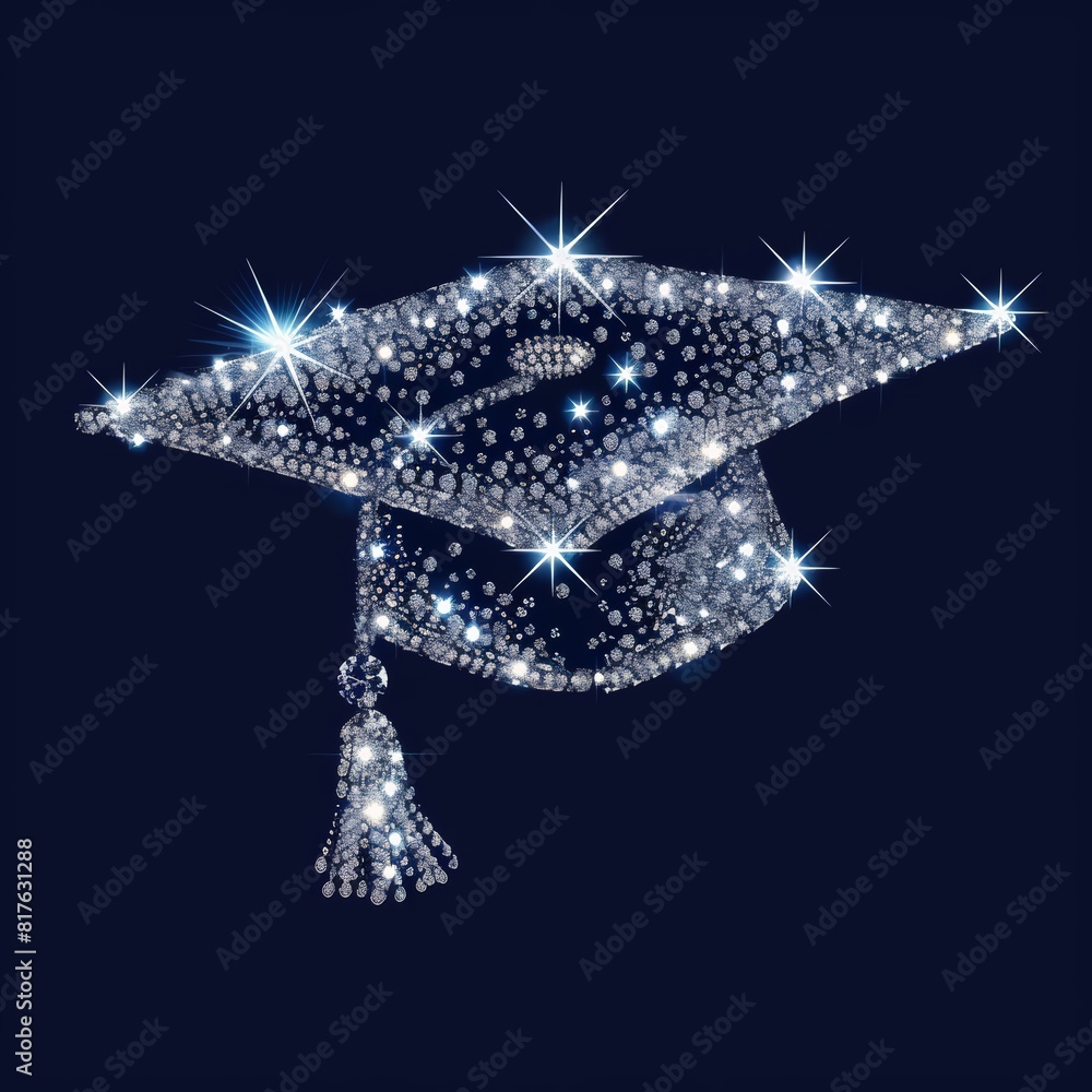 a graduation hat made of diamonds on a isolated dark blue background ...