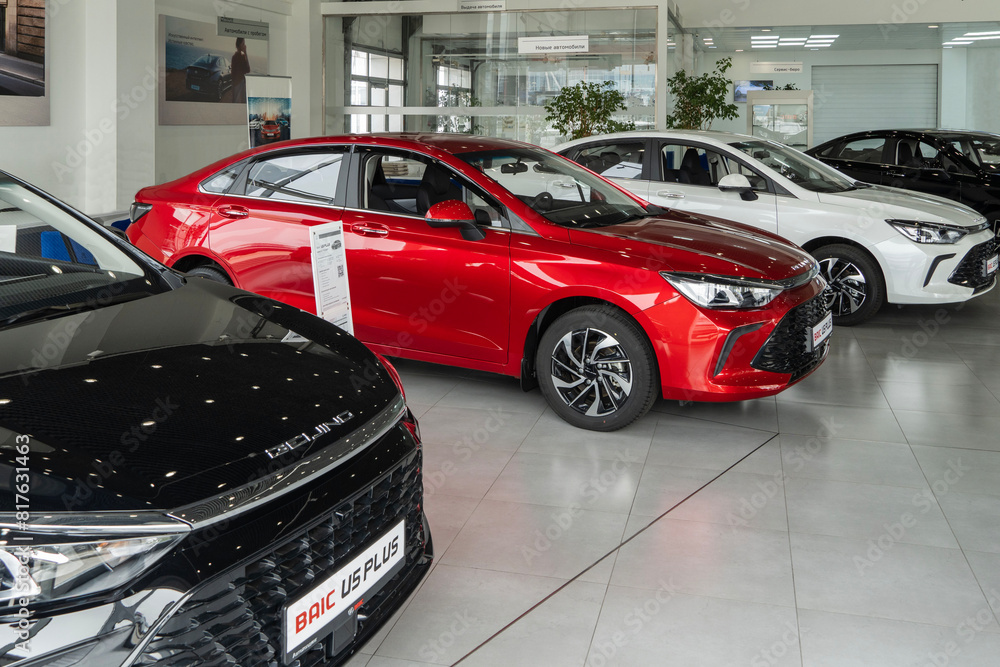 Chinese BAIC U5 PLUS Beiling cars are presented at Hyundai dealership ...