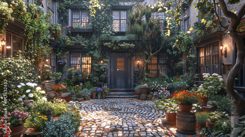 A charming townhouse with a rustic, fieldstone exterior, featuring a ...