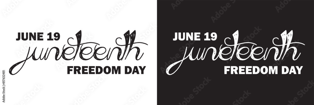 Juneteenth freedom day, hand-written text, typography, hand lettering ...