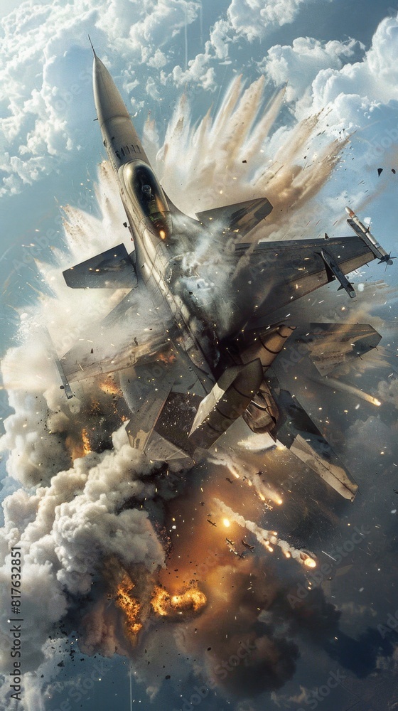 F-16 dropping a precision-guided bomb on a fortified enemy bunker ...