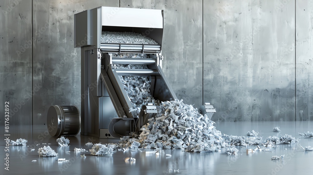 3D render of a small industrial shredder with shredded material Stock ...