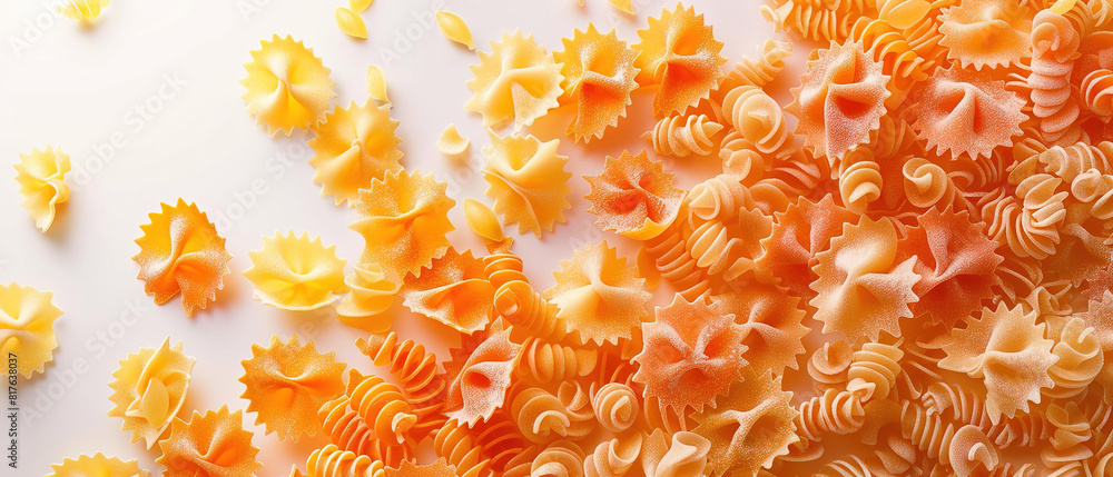 Italian uncooked pasta top view with isolated white background, food ...