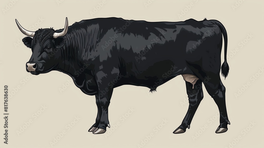 Angus bull flat design side view breed cartoon drawing Colored Pastel ...
