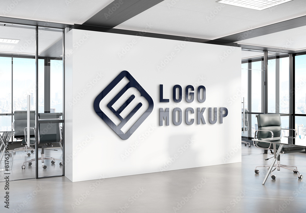 Logo Mockup On Open Space Office Wall Stock Template | Adobe Stock