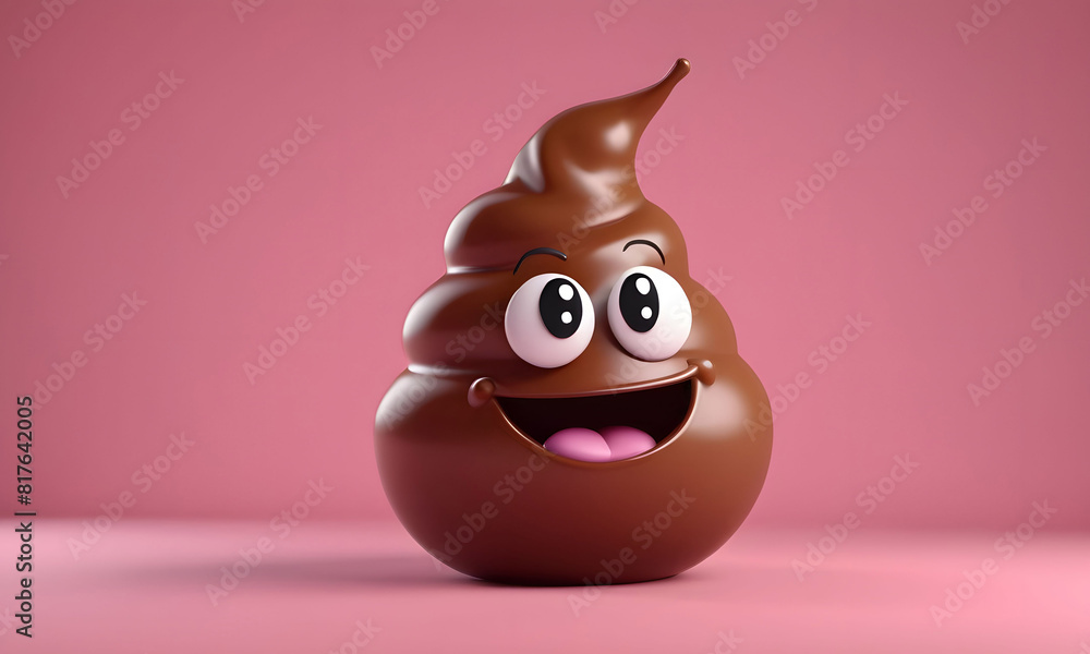 Image of a poop with a face on a pink background. Artificial ...