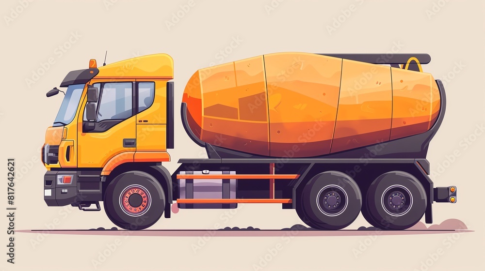 cement truck flat design side view building site cartoon drawing ...
