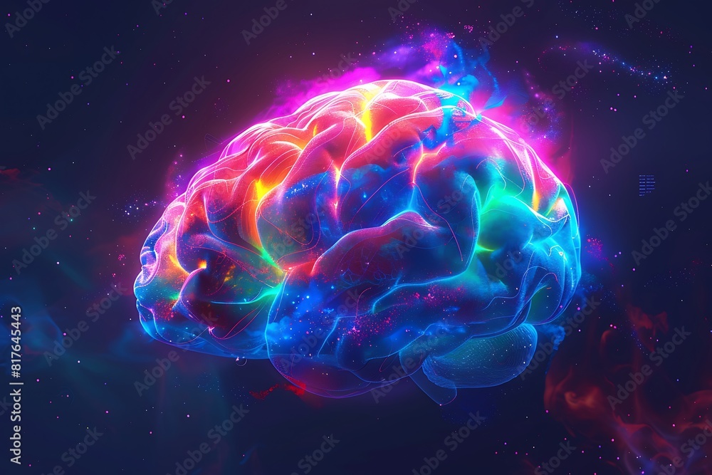 scifi artwork brain. rainbow glowing brain digital art. human brain ...