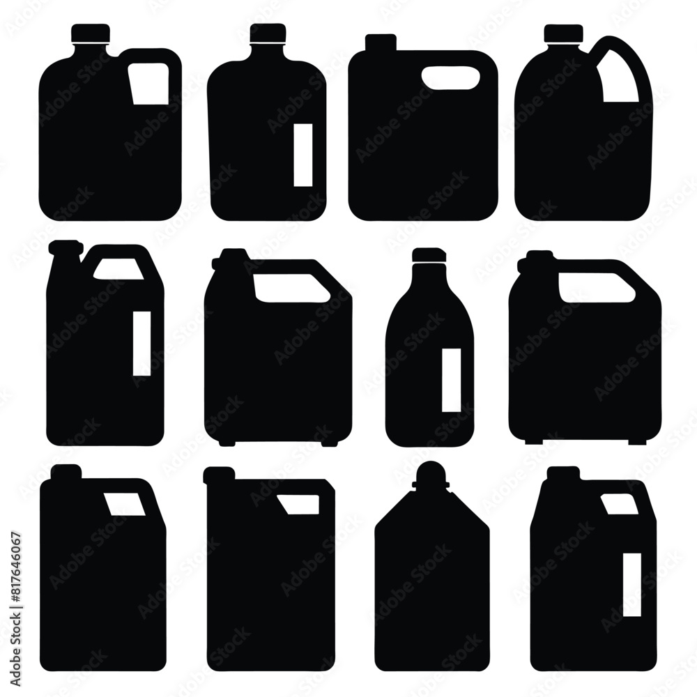Set of jerry can Silhouette Design with white Background and Vector ...