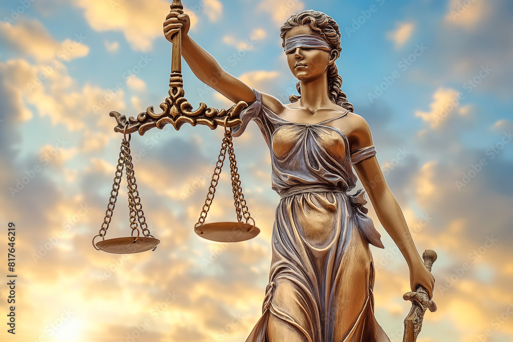 The photo shows the statue of Justitia, the Roman goddess of justice ...