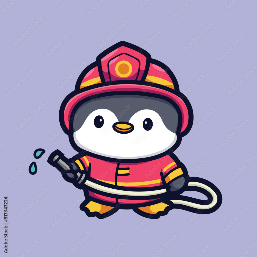 Vector Cute Cartoon Illustration of Firefighter Penguin Stock Vector ...