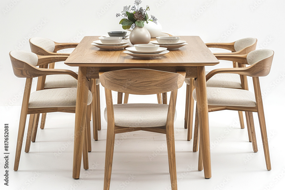 Depict a Scandinavian-inspired dining set with a clean and minimalist ...