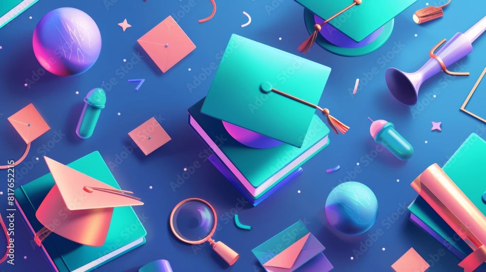 School elements illustration with graduation hats for educational ...