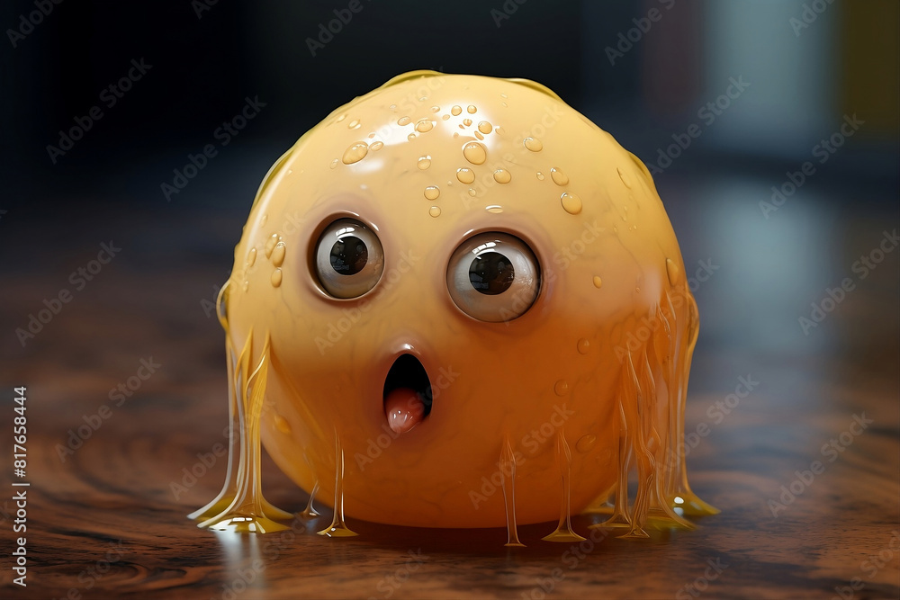 Cute yellow blob with funny face in the grey floor background Stock ...