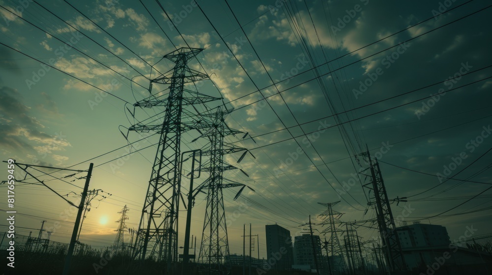 Electricity transmission pylon. Transmission tower collect electricity ...