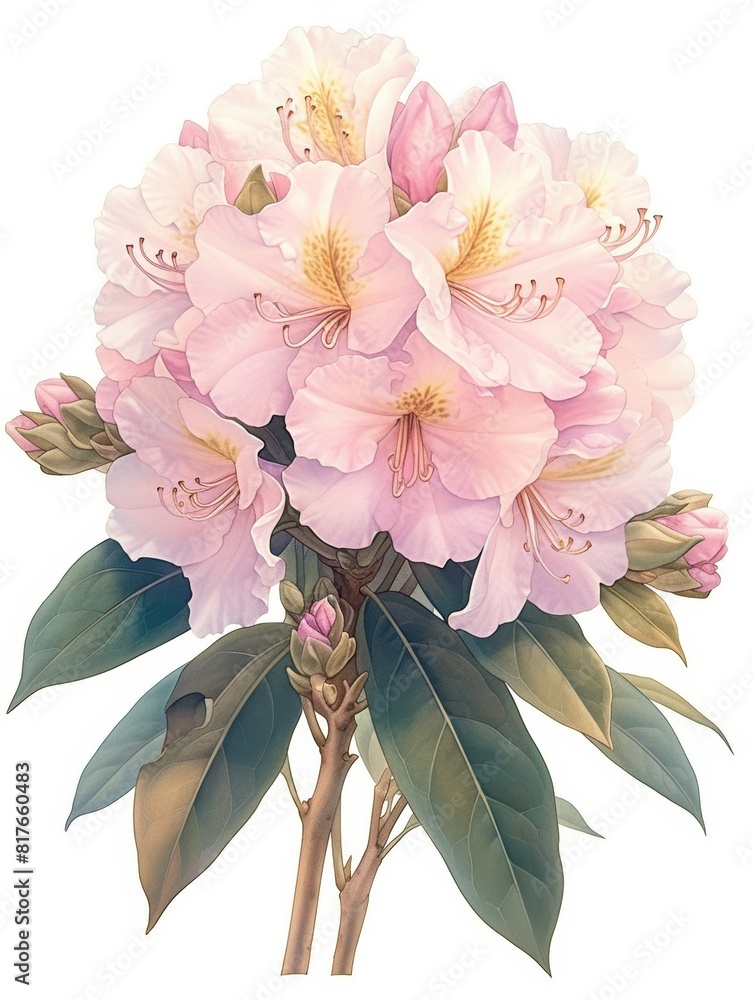 Daphne flower, drawn with watercolor paints, bright colors, rough 2D ...
