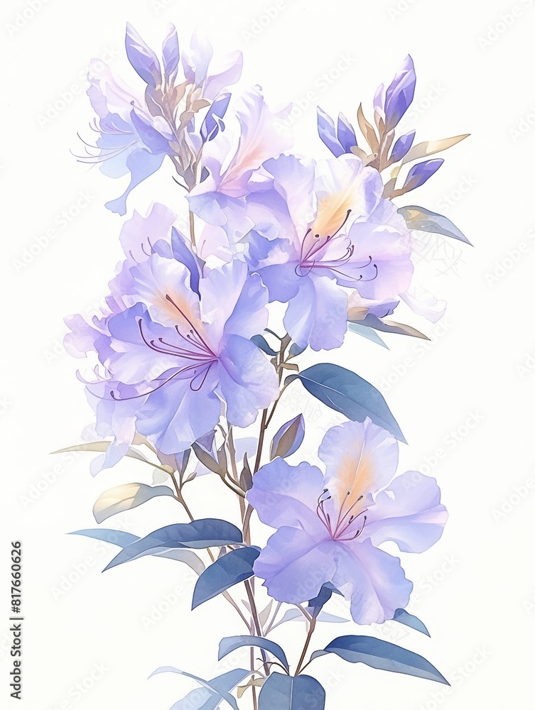 Daphne flower, drawn with watercolor paints, bright colors, rough 2D ...