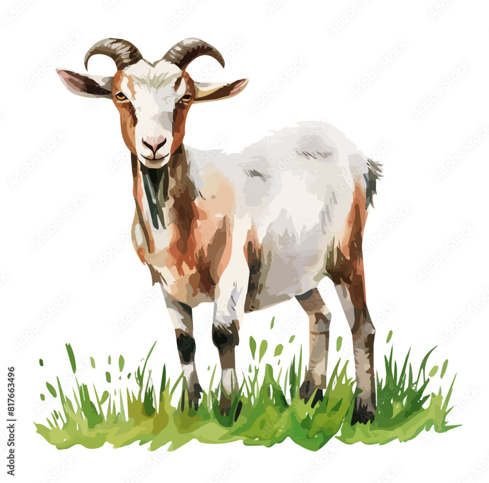 Watercolor clipart of a goat, isolated on a white background ...