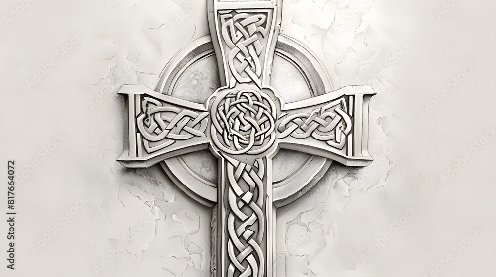 A detailed drawing of a Celtic cross, adorned with intricate knotwork ...