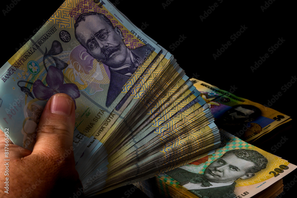 LEI money banknotes, detail photo of RON Stock Photo | Adobe Stock