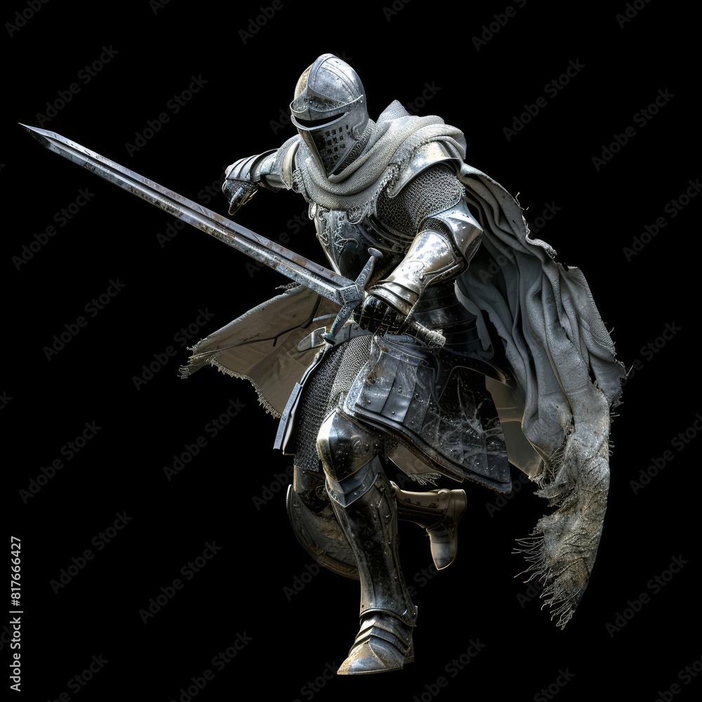 floating 3D full color illustrated image of dnd style Knight isolated ...
