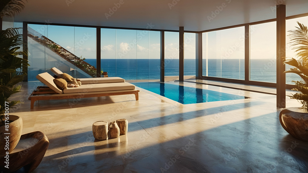 Sea view swimming pool in modern loft design,Luxury ocean Beach house ...