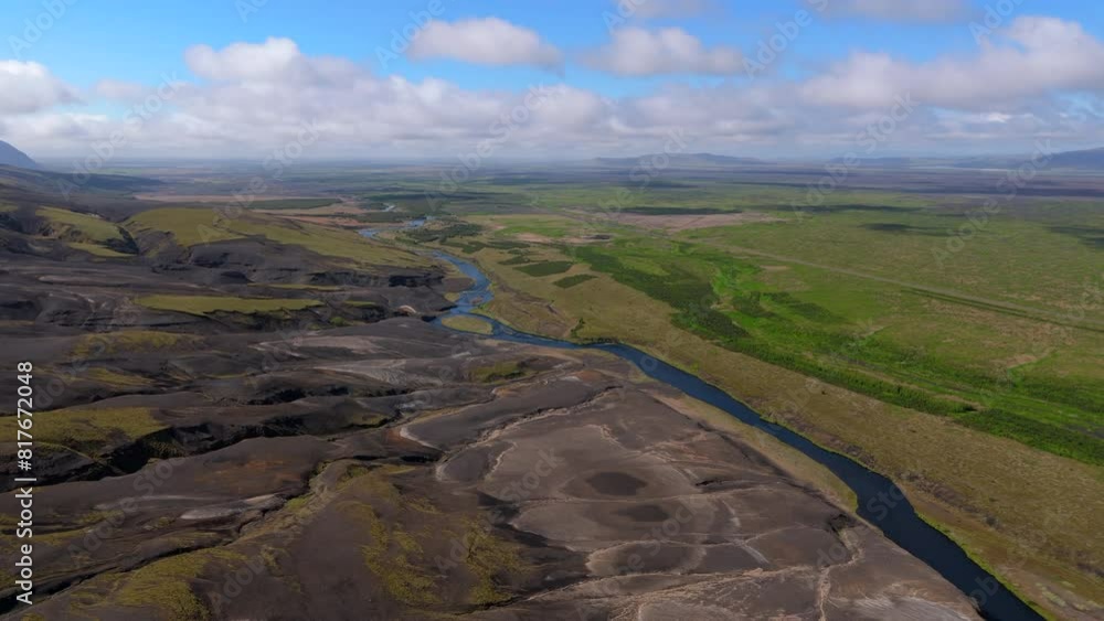 Expansive aerial view of the rugged Icelandic landscape featuring a ...