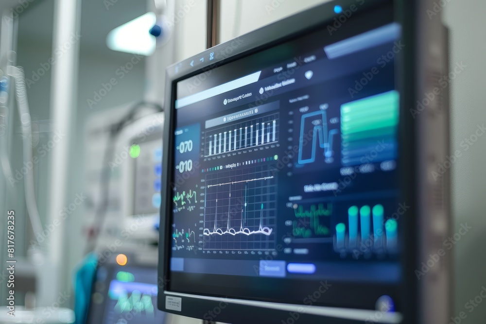 Monitor shows dynamic patient data comparison charts and graphs in ...