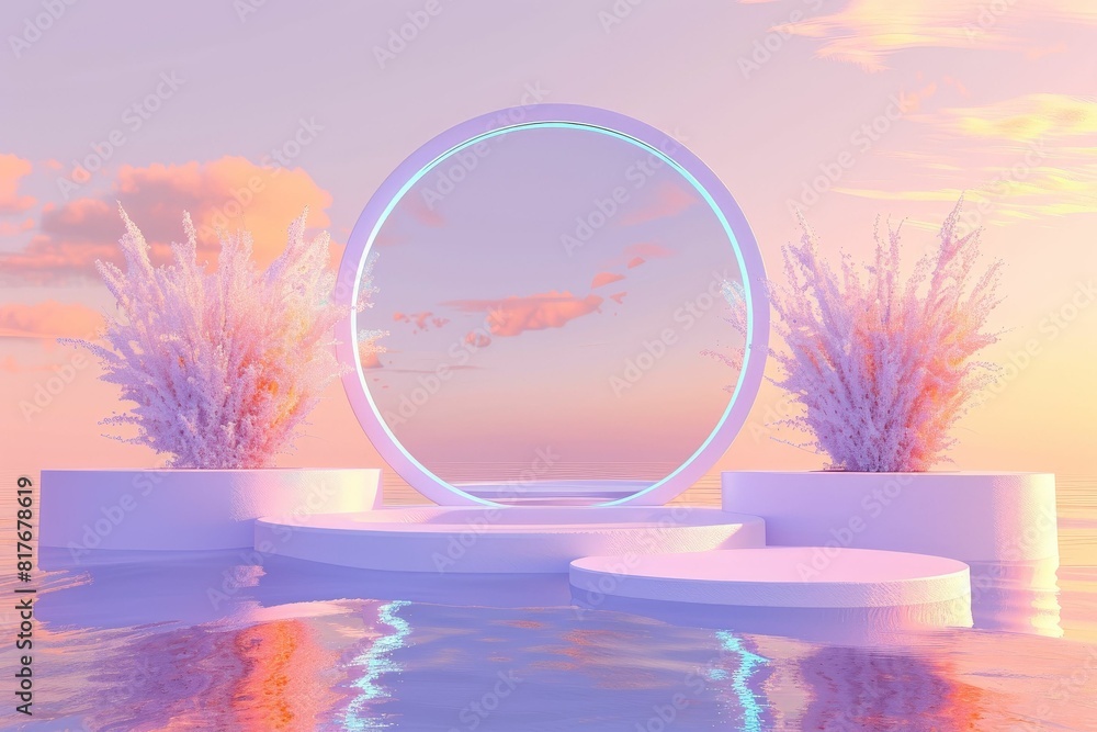 An abstract 3d illustration of floating objects in a business-themed ...